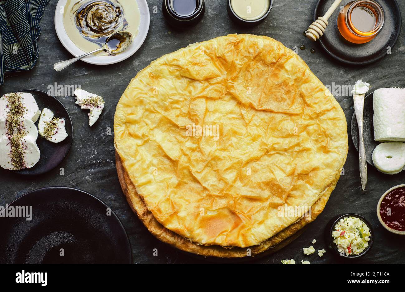 Arabic cuisine; Egyptian traditional food. "Feteer meshaltet" is flaky ...