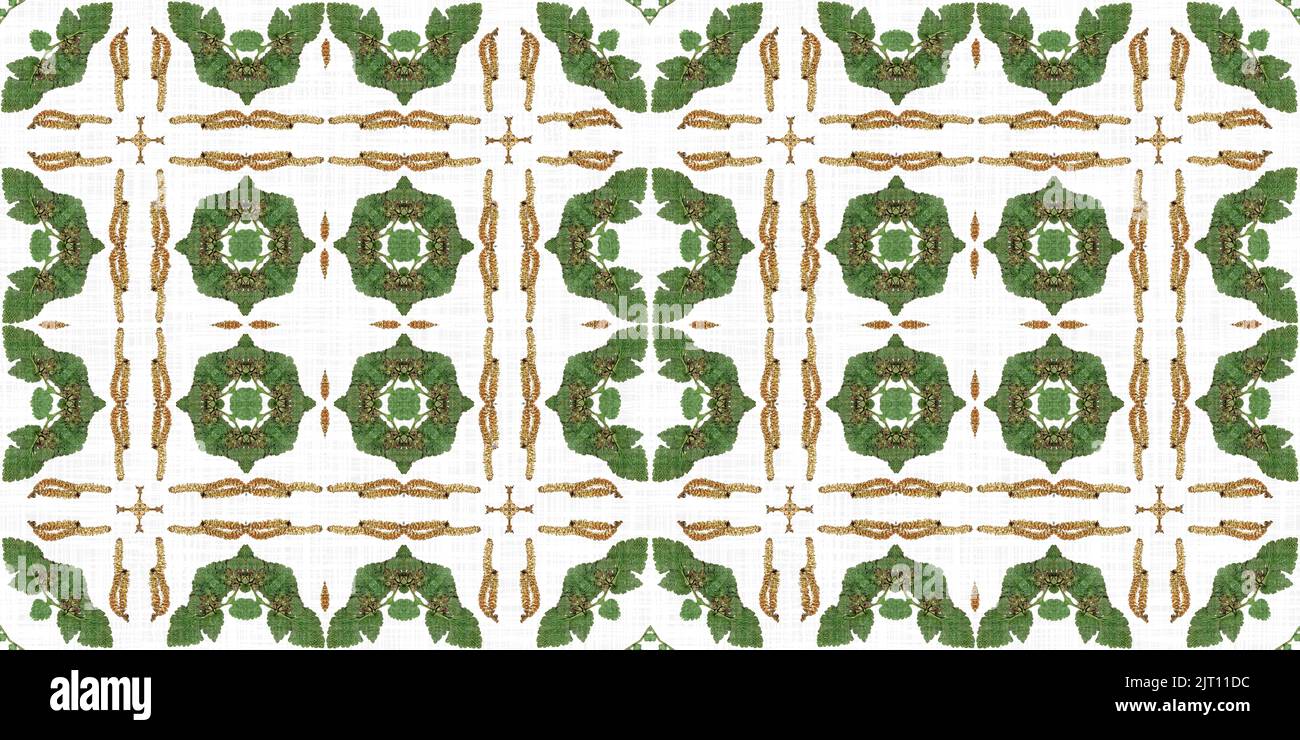Foliage kaleidoscope seamless border pattern. Trendy optic fresh design ...