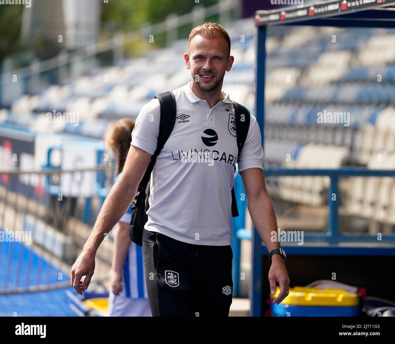 Jordan Rhodes #9 of Huddersfield Town arrives at the ground before the ...