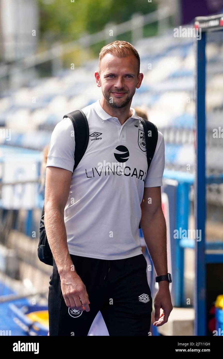 Jordan Rhodes #9 of Huddersfield Town arrives at the ground before the ...