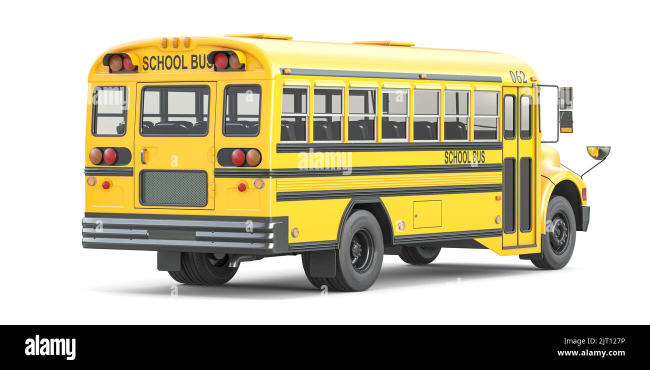 School bus isolated on white background. Back view. 3d illustration ...