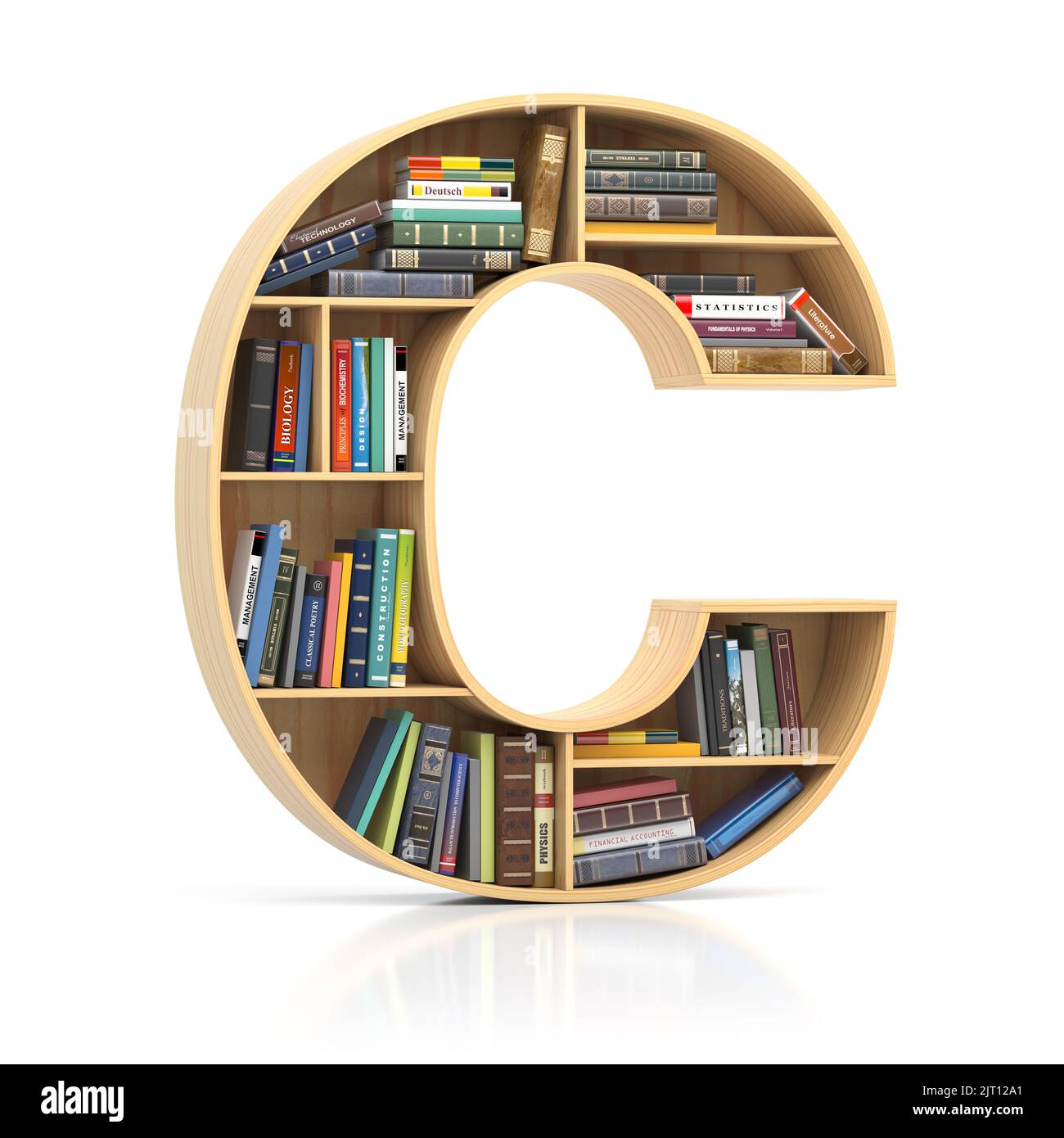 Letter C in form of bookshelf with book and texbooks. Educational and ...