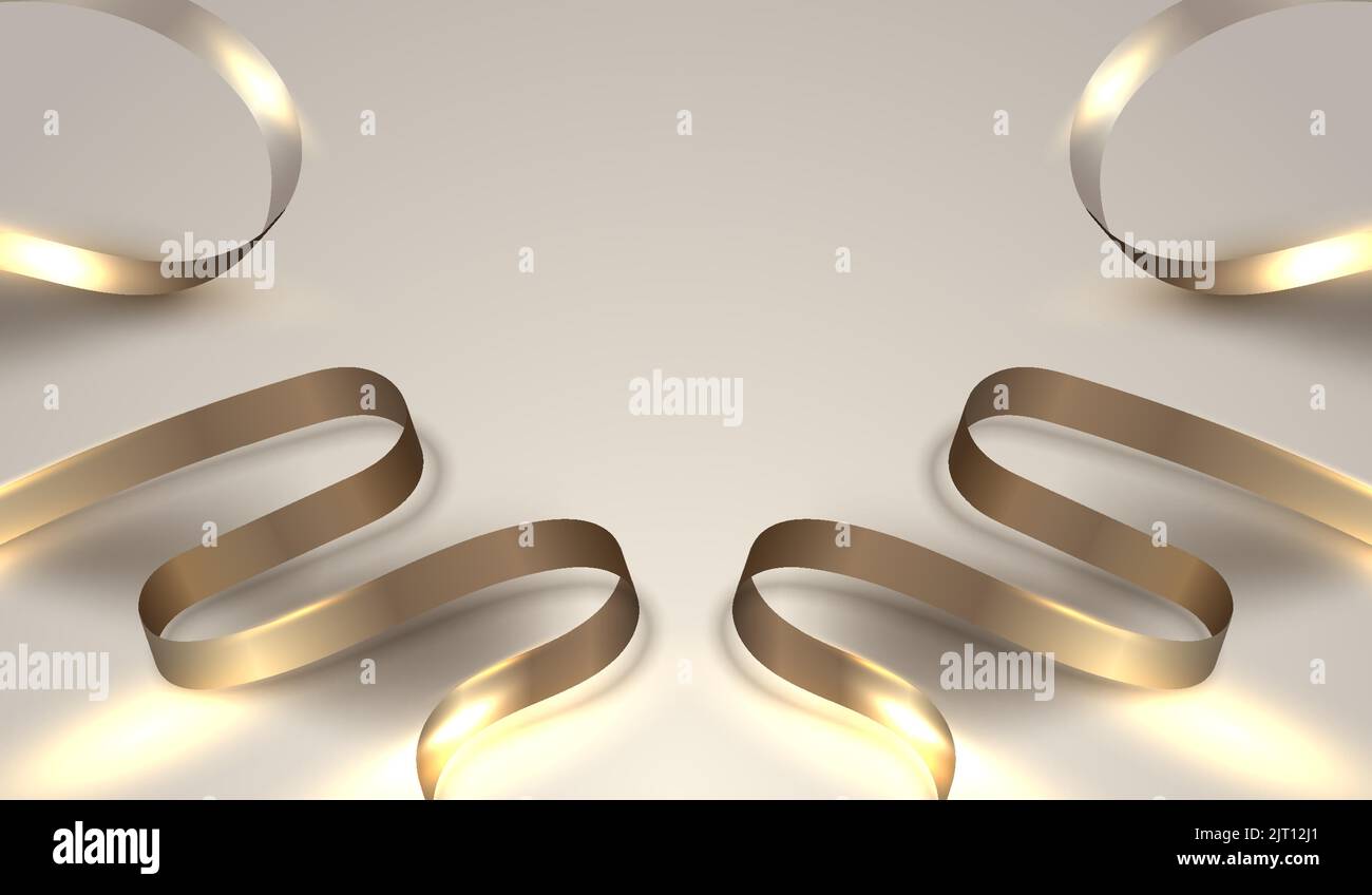 3D realistic golden ribbon lines elements decoration with lighting ...