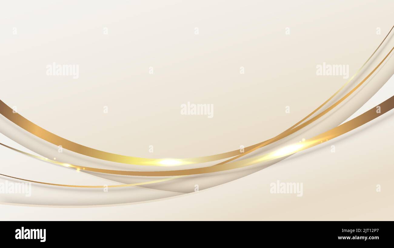 Abstract template background 3D elegant golden curved shape with shiny gold line sparkling ...