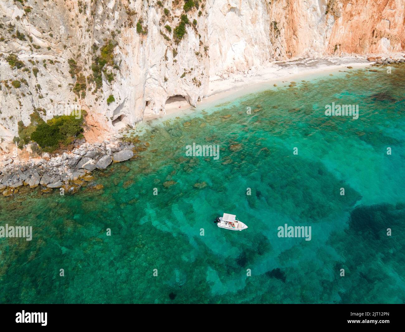 Aerial view of a private beach in Kefalonia Greece with crystal clear ...