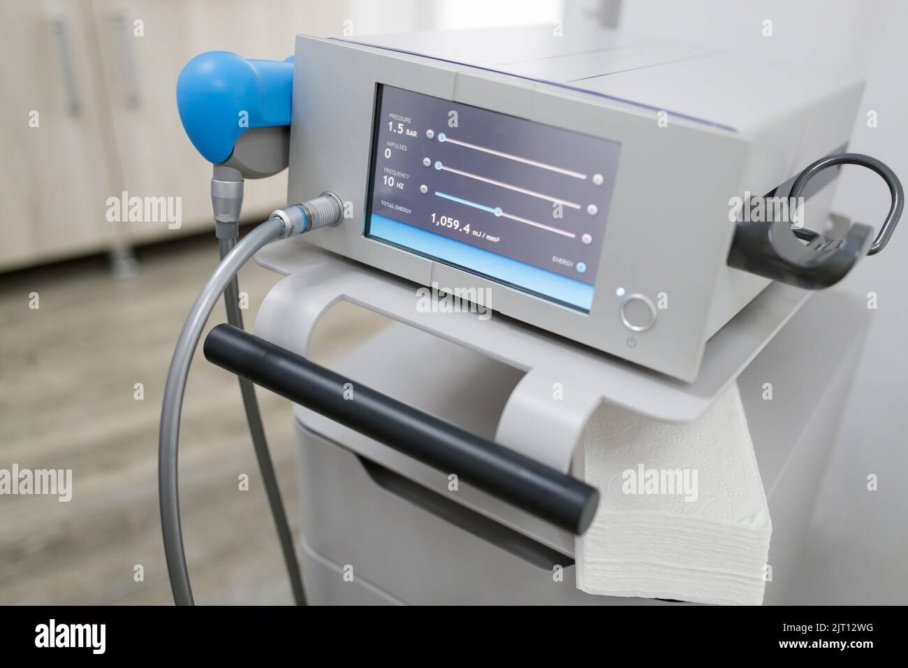 Close up view of modern device shock wave ultrasound in medical office ...