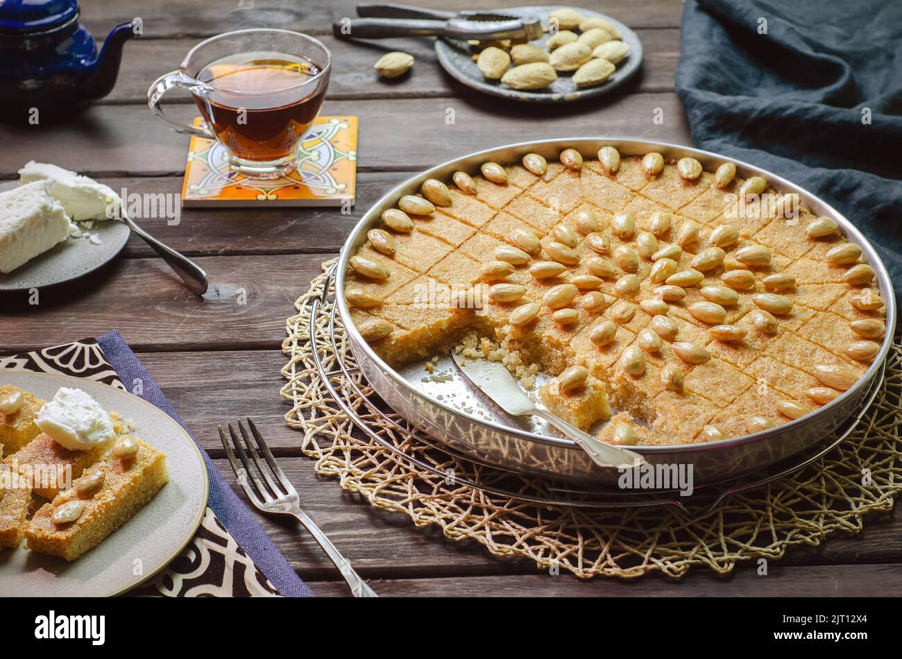 Arabic cuisine; Traditional Arabic dessert "Basbousa" .Egyptian ...
