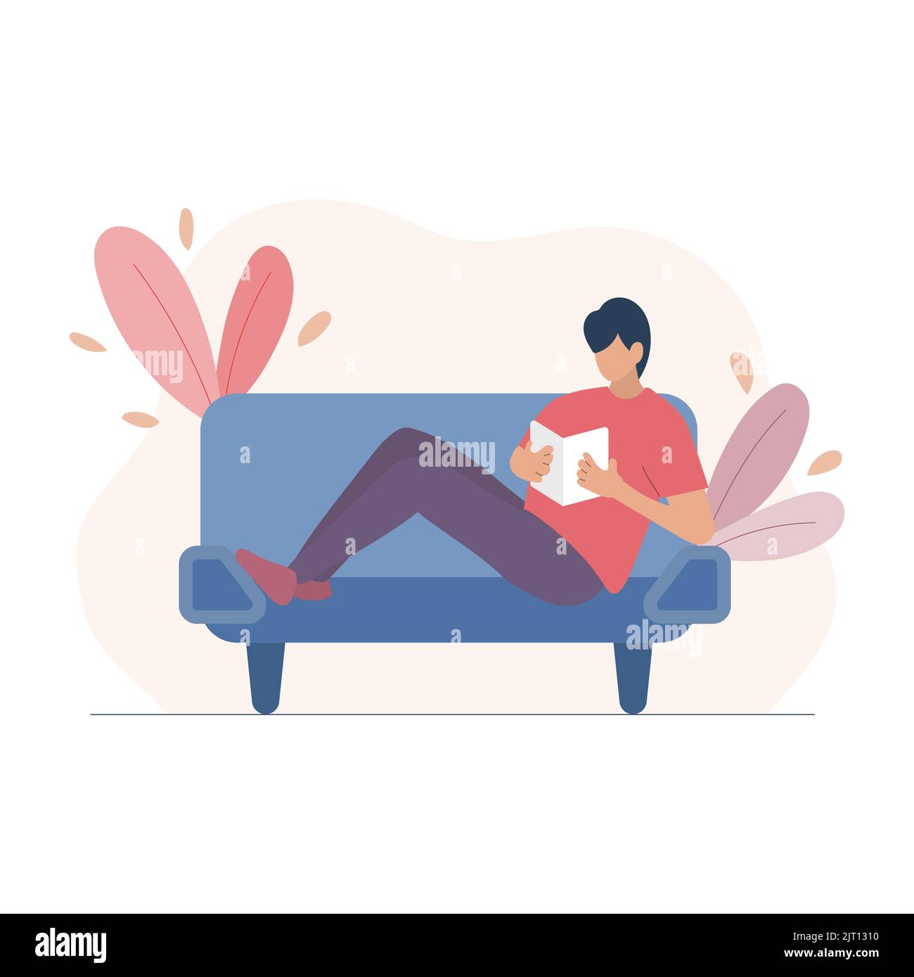 Man sitting on a sofa and reading a book. Vector and Illustration Stock Vector Image & Art - Alamy