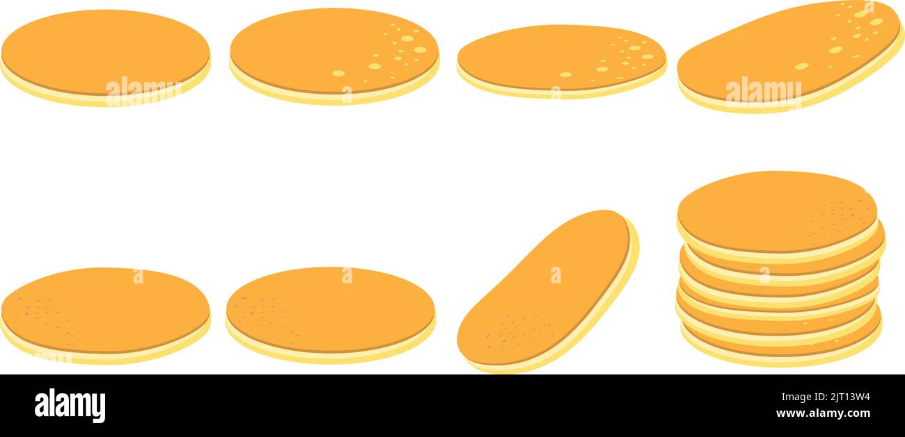 Assortment of pancakes. Set of homemade pancakes, isolated. Flat colour ...