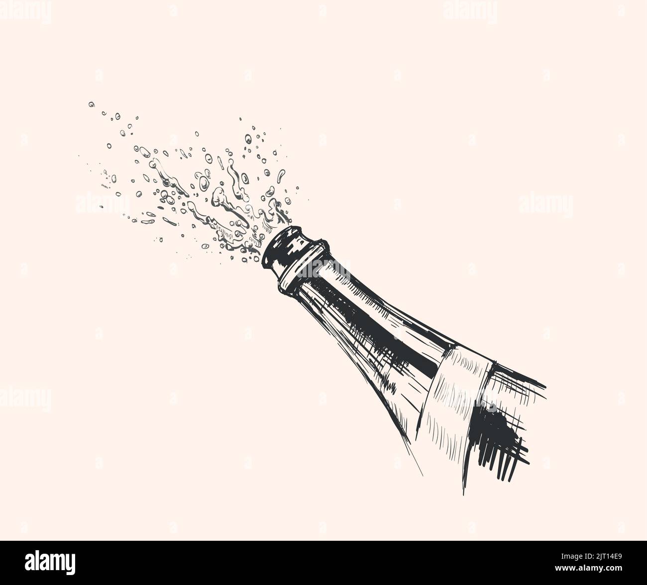 Hand drawn Illustration of Champagne explosion. Alcohol drink splash ...