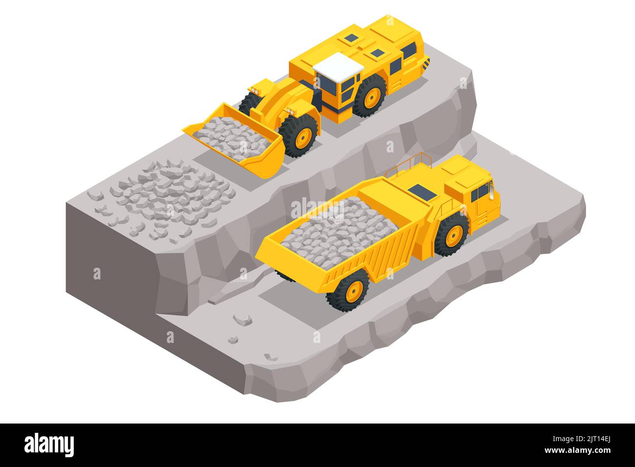 Isometric mining quarry, heavy-duty truck and a mining excavator ... Isometric mining quarry, heavy-duty truck and a mining excavator ...