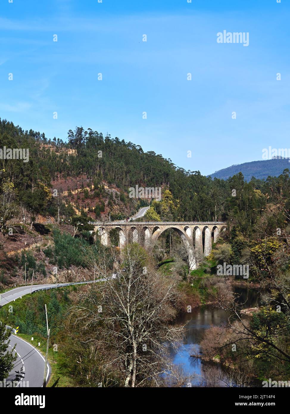 A landscape with an arched bridge in the Sever do Vouga, Portugal Stock ...