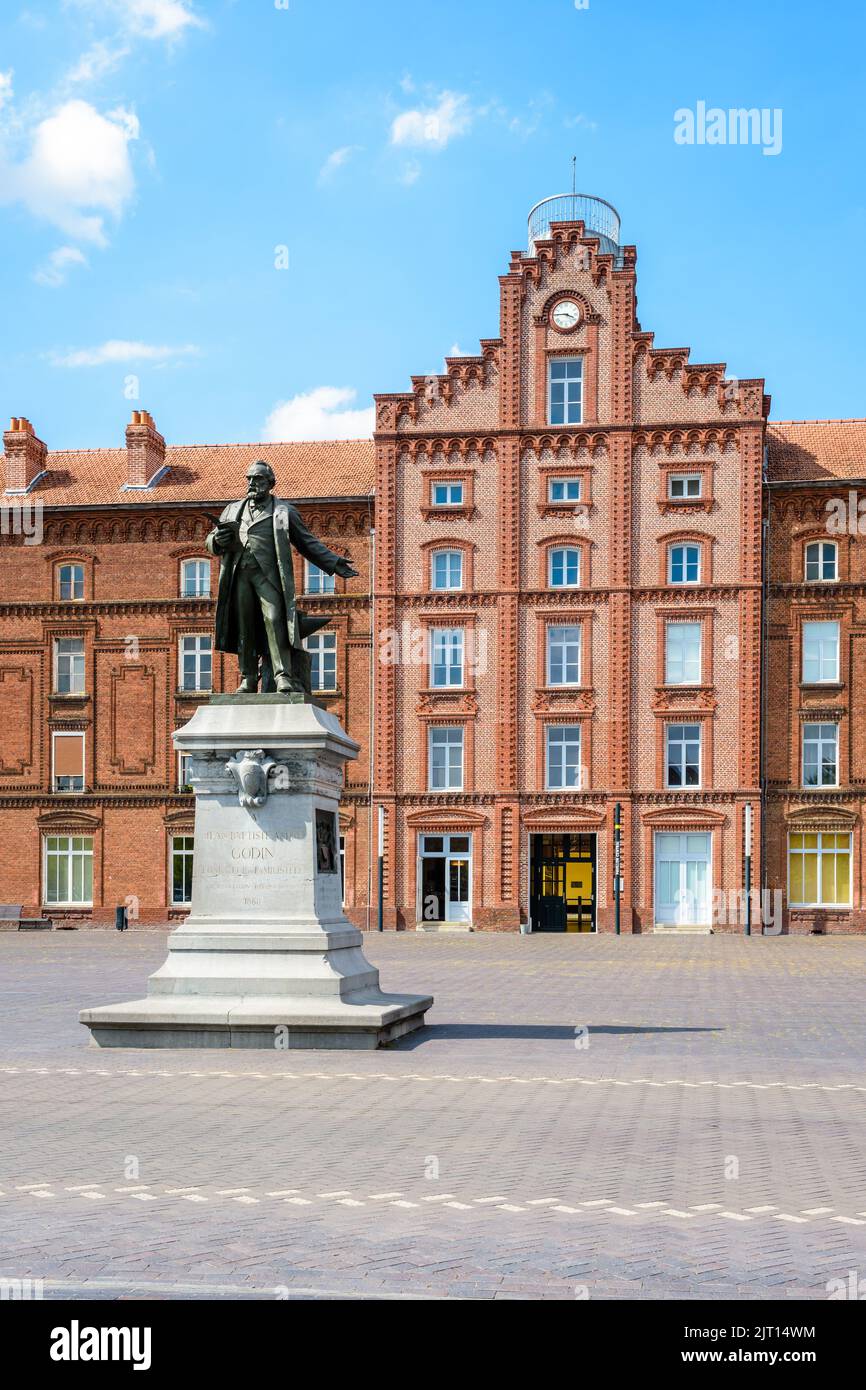 Statue to Godin in front of the Social Palace of the Familistère in ...