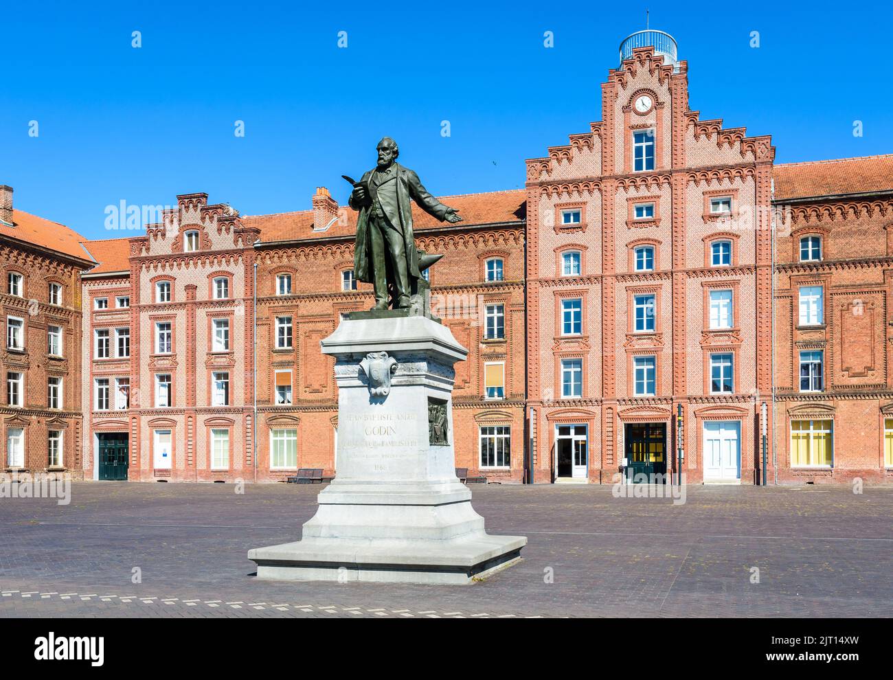 Statue to Godin in front of the Social Palace of the Familistère in ...