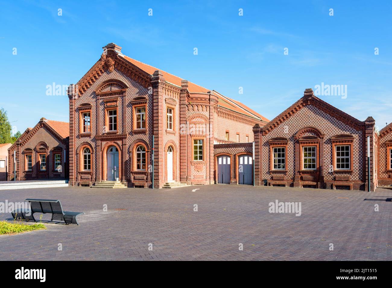 General view of the theater and school buildings of the Familistère, a ...