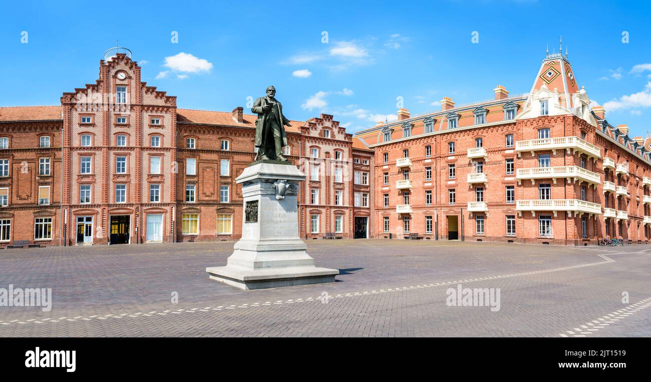 Statue to Godin in front of the Social Palace of the Familistère in ...