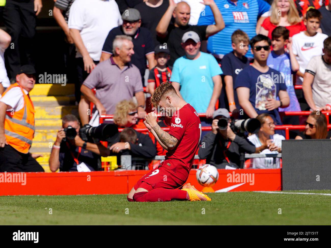 Liverpool's Harvey Elliott celebrates scoring their side's second goal ...