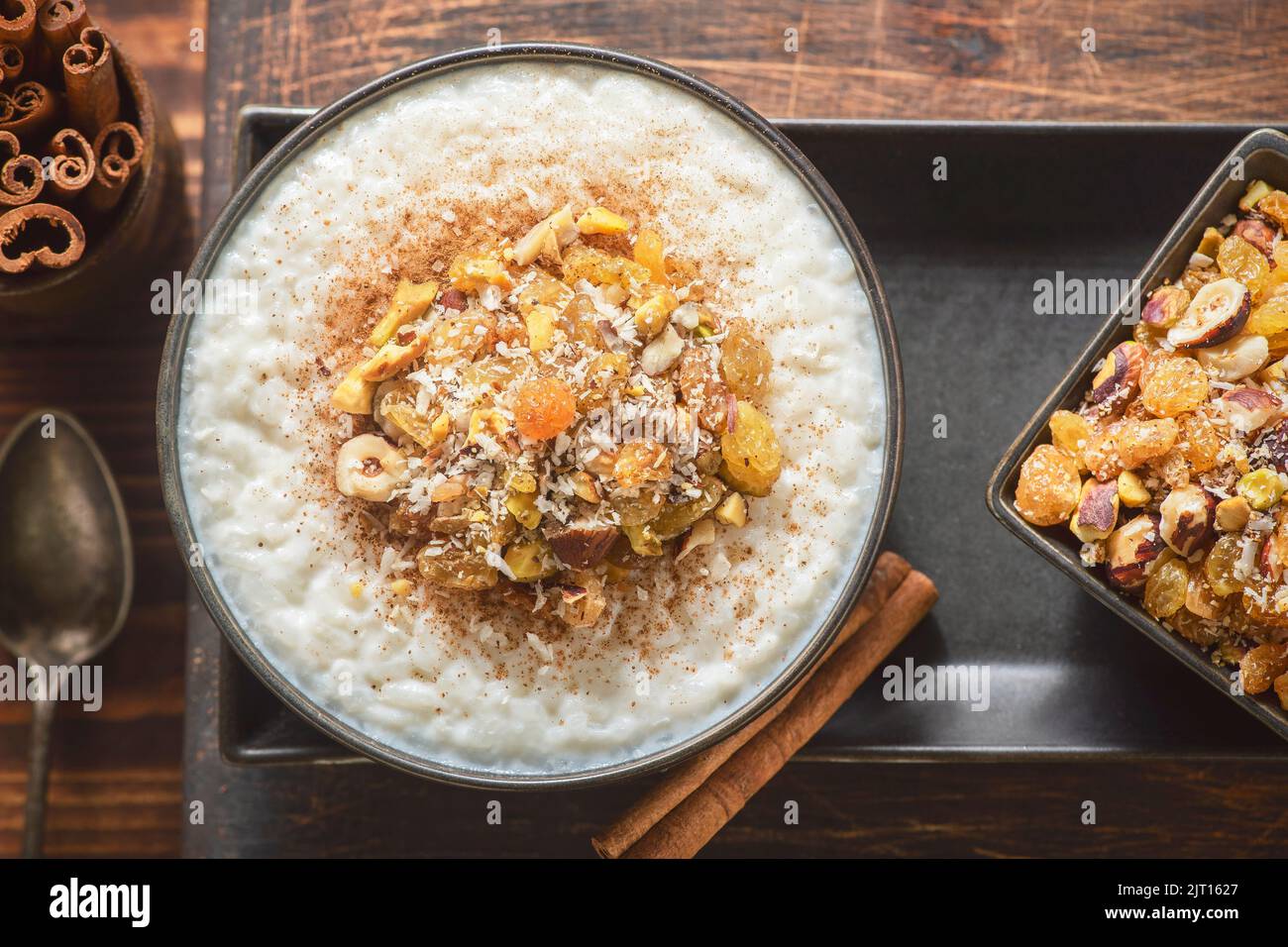 Arabic Cuisine; Middle Eastern delicious creamy Rice Pudding topped ...