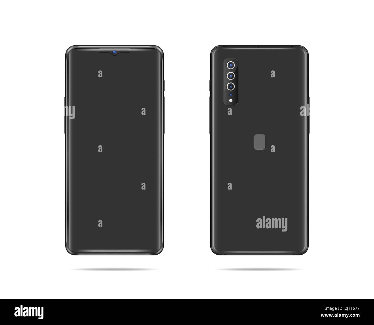 Black smartphone with front and back sides is isolated on a white ...