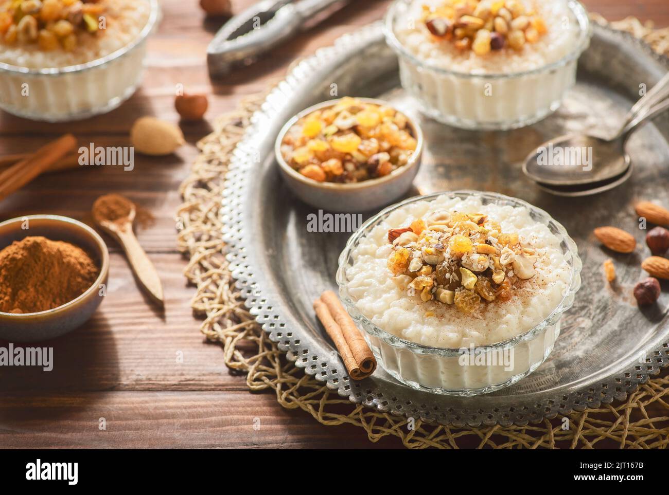Arabic Cuisine; Middle Eastern delicious creamy Rice Pudding topped ...