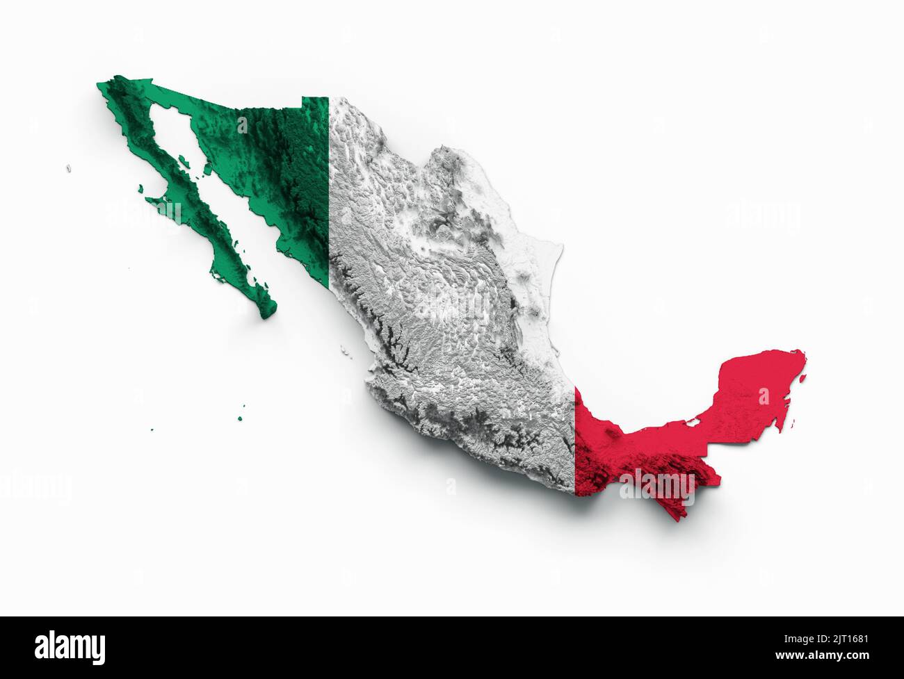 A 3D illustration of the map of Mexico with colors isolated on a white ...