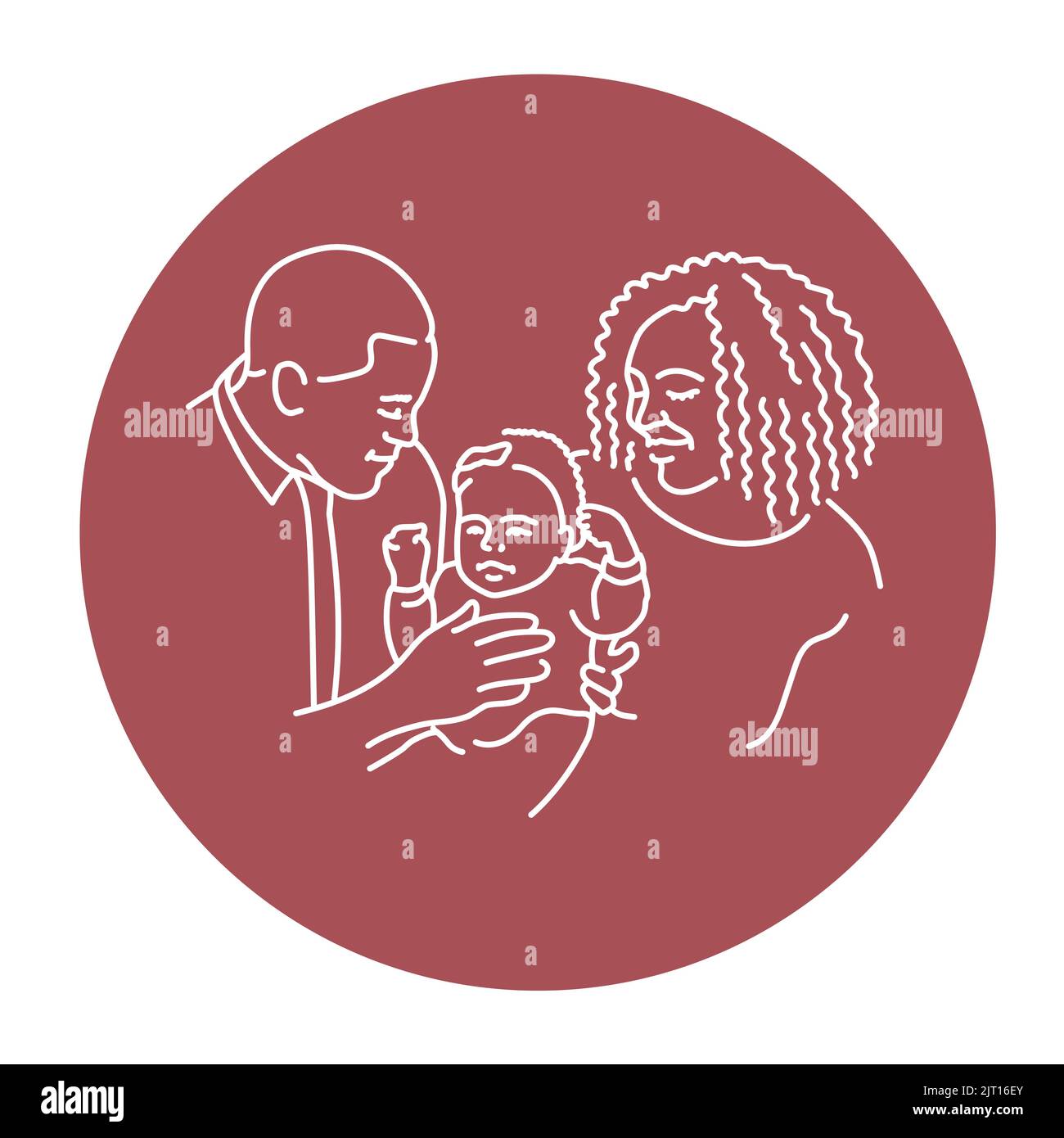 Cute african american couple with baby color line illustration. LGBT ...
