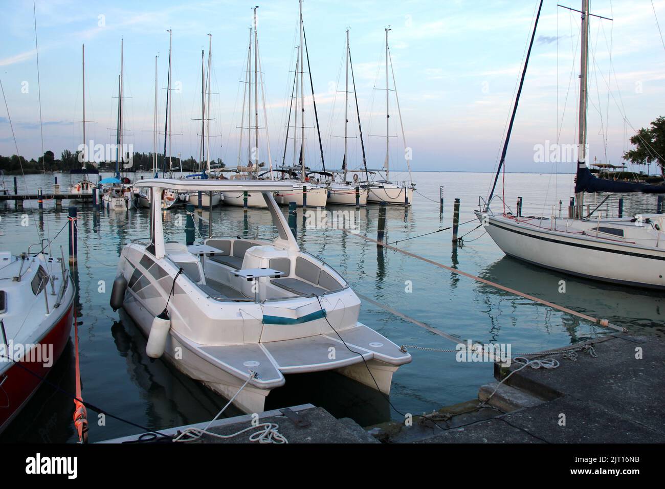 Balatonfured - August 12 2021: Balatonfüred Port at Lake Balaton in ...