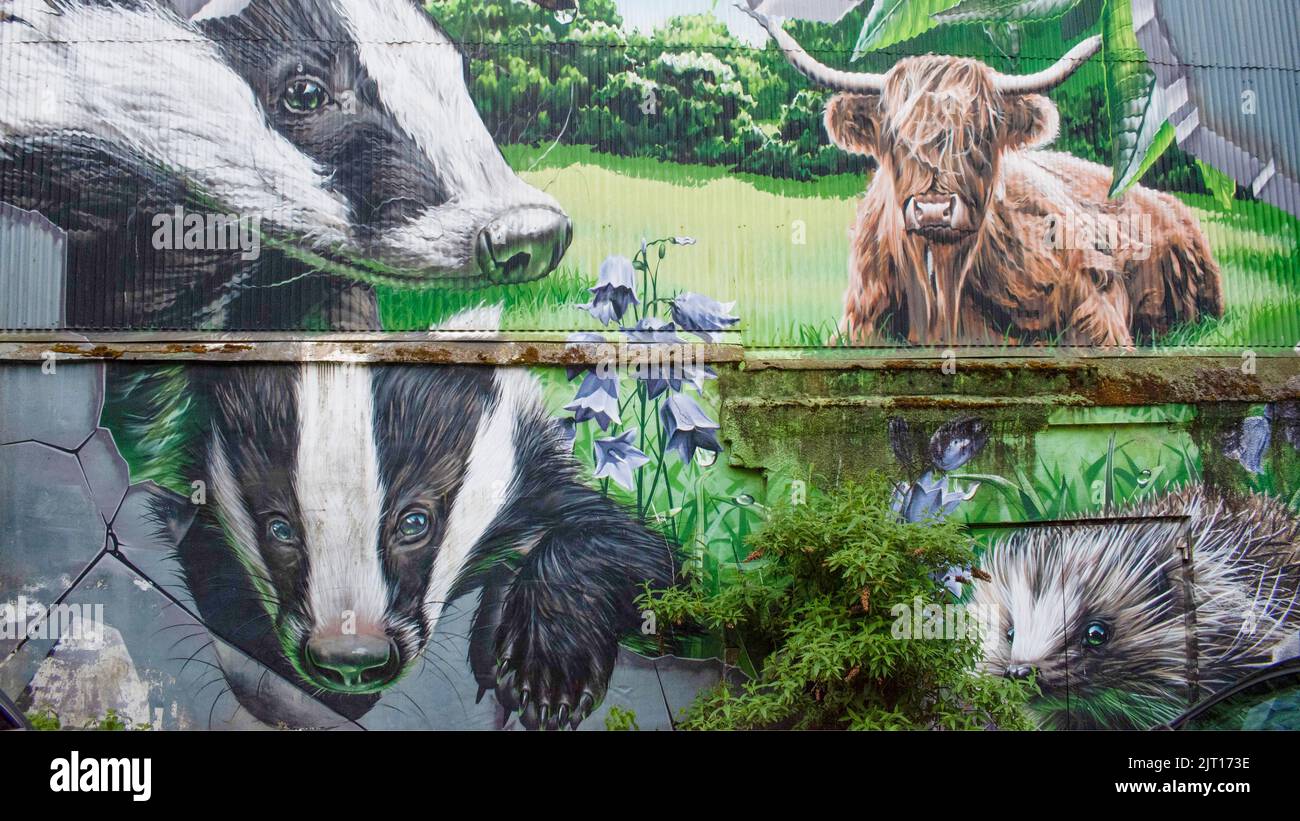 Ingram Street Car Park, Glasgow. Here you can see several murals ...
