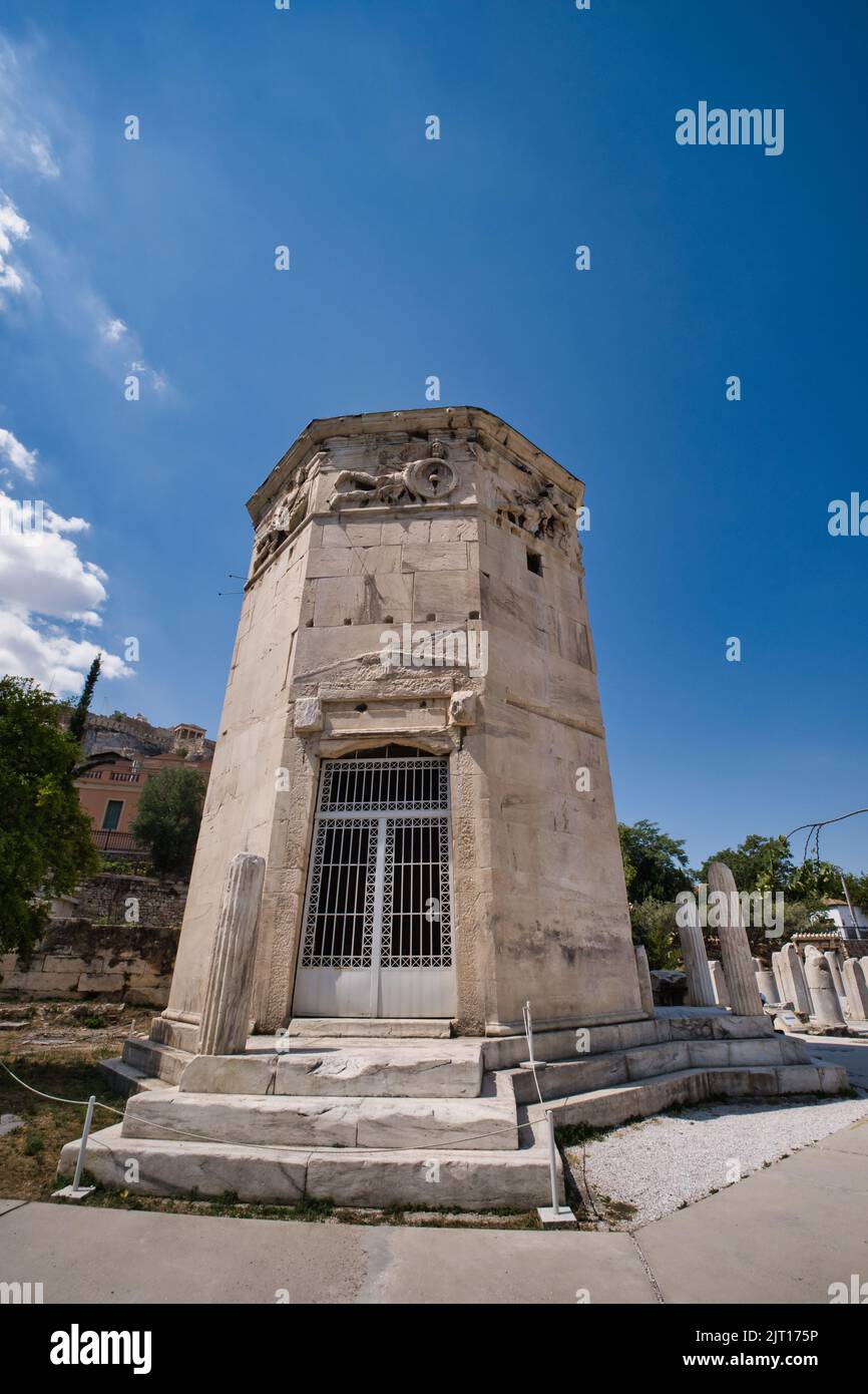View of the tower of winds inside the Roman Agora in Athens Stock Photo ...