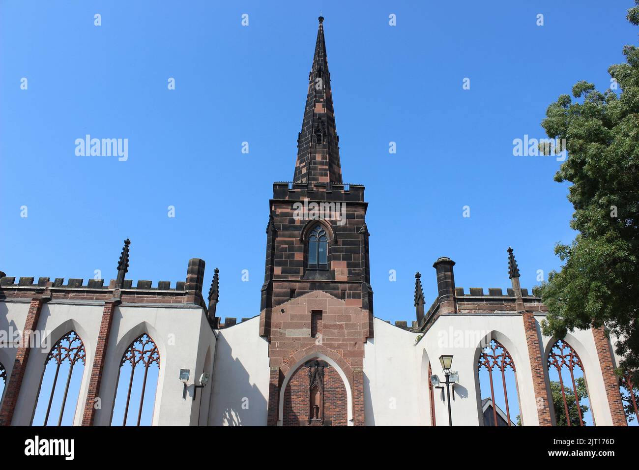 St Marys Tower and ruins of 12th Century Birkenhead Priory Stock Photo ...