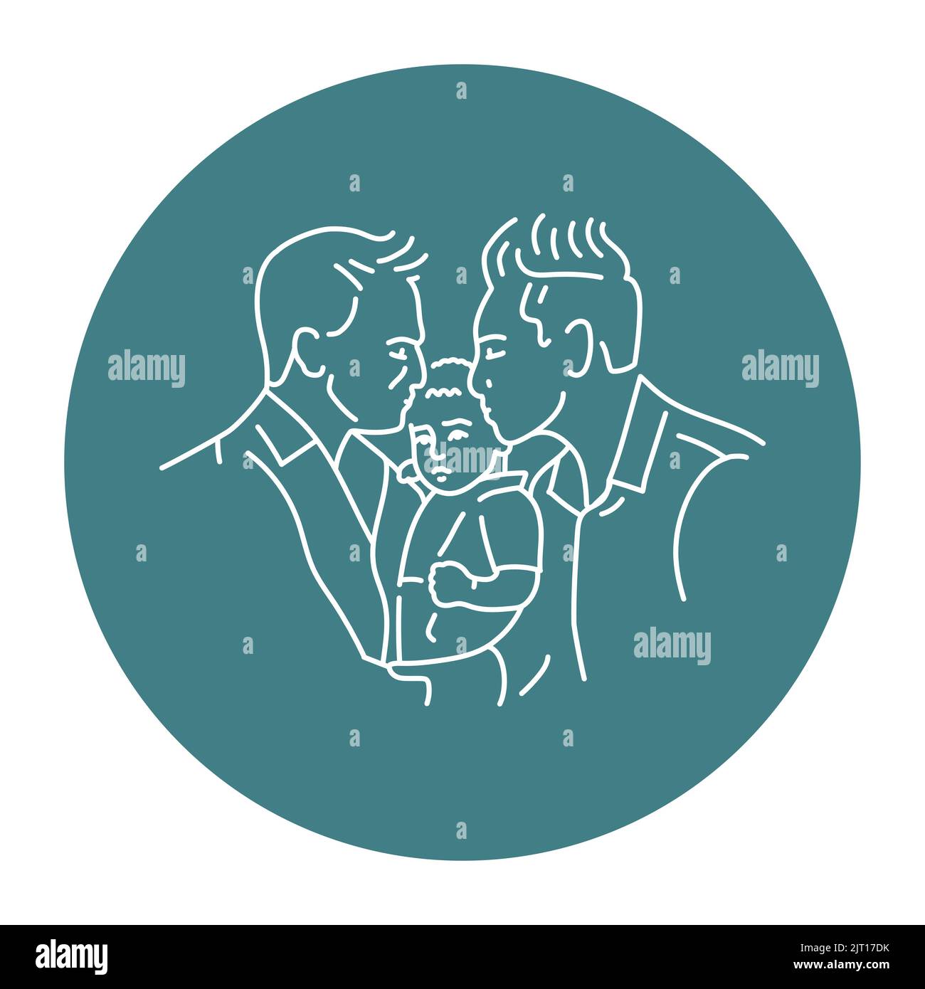 Cute gay couple with baby color line illustration. LGBT adoption of ...