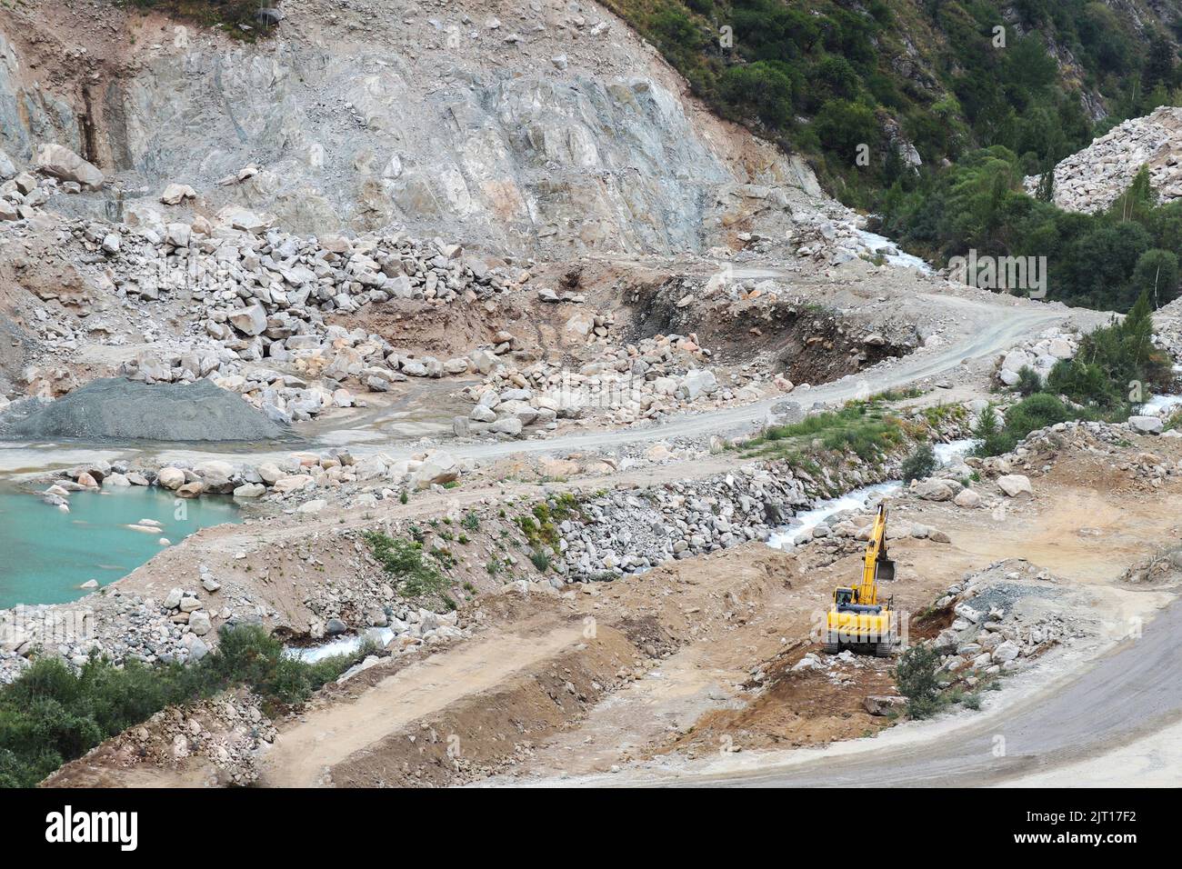 excavator at a mining quarry with a lake. mining industry Stock Photo ...