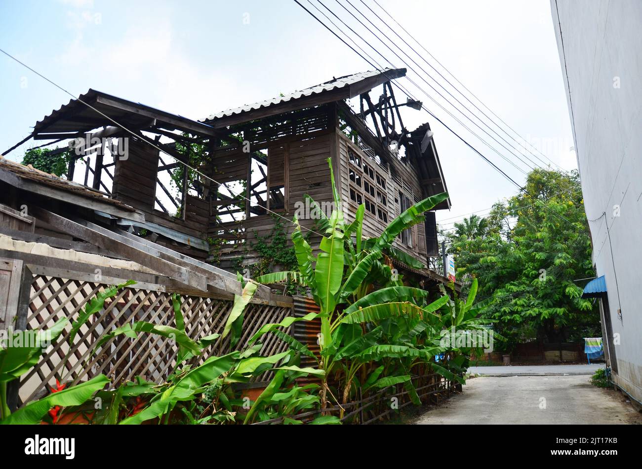 Exterior structure broken damaged of outdoor abandoned wooden antique ...