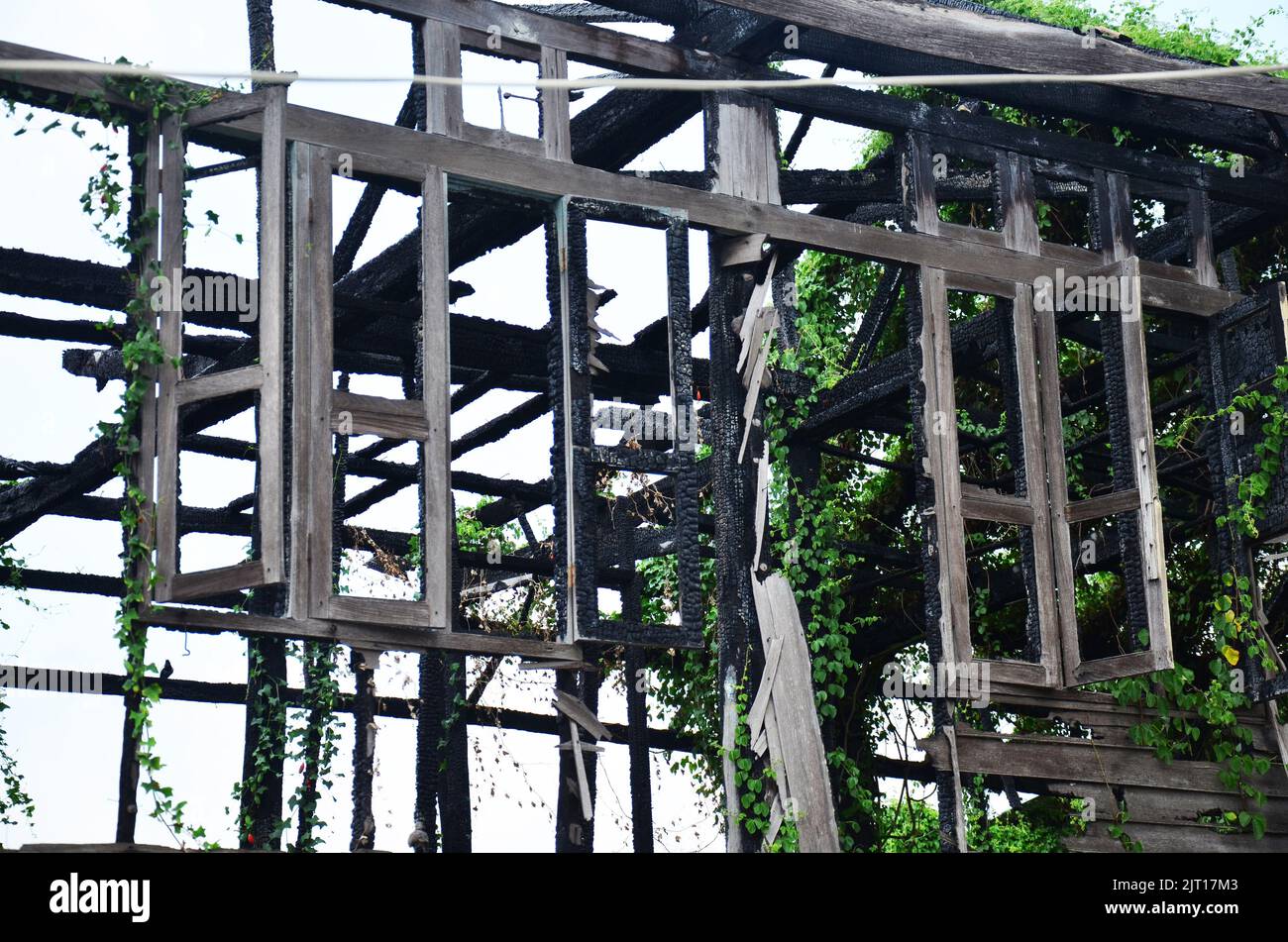 Exterior structure broken damaged of outdoor abandoned wooden antique ...