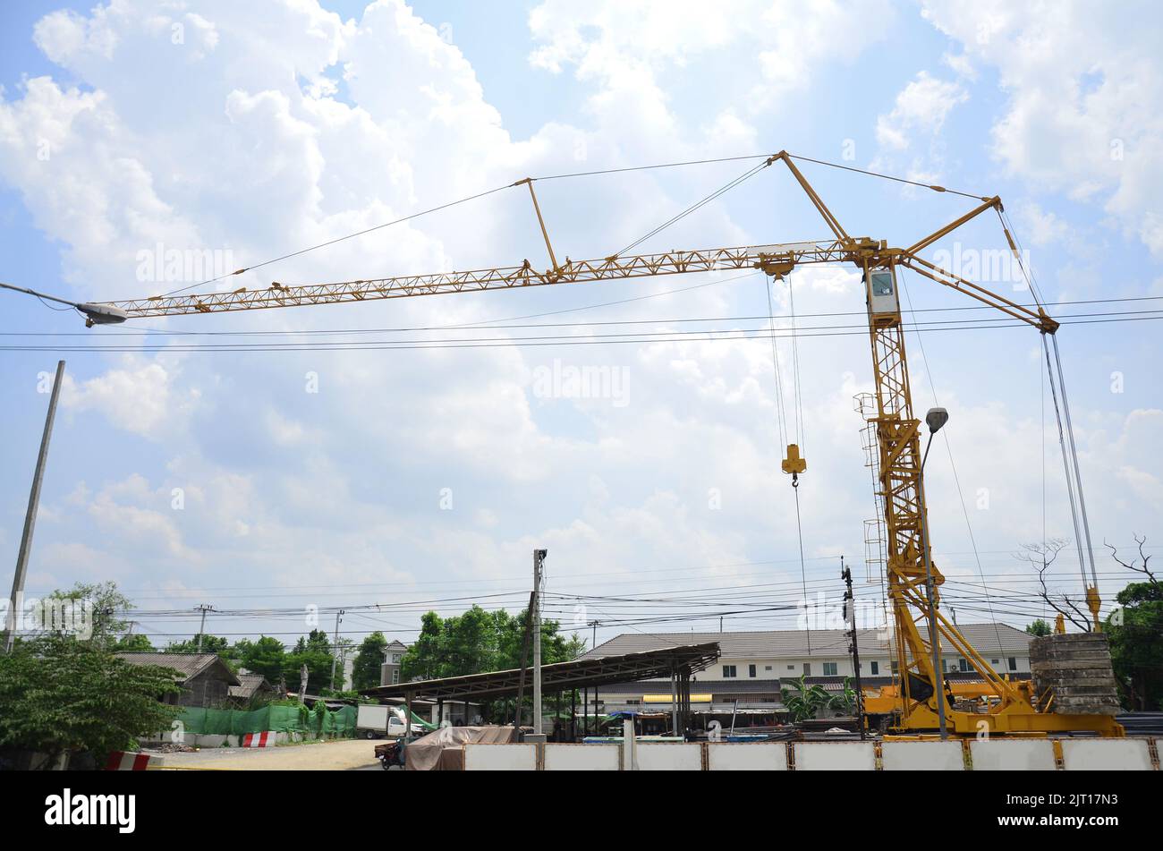Asian labor people and thai labour workers use machine and heavy ...