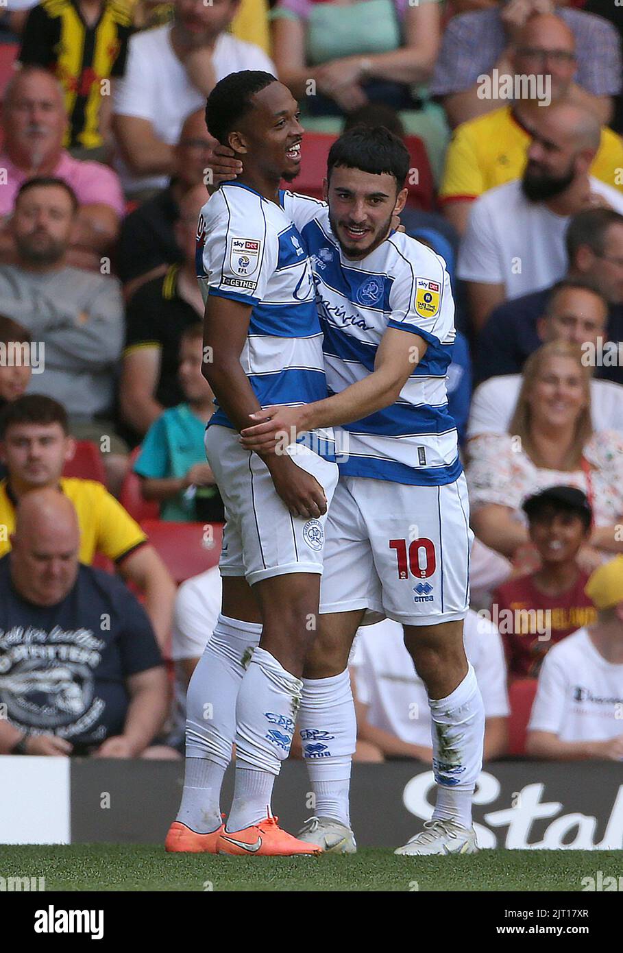 Queens Park Rangers's Ilias Chair (right) celebrates scoring their side ...