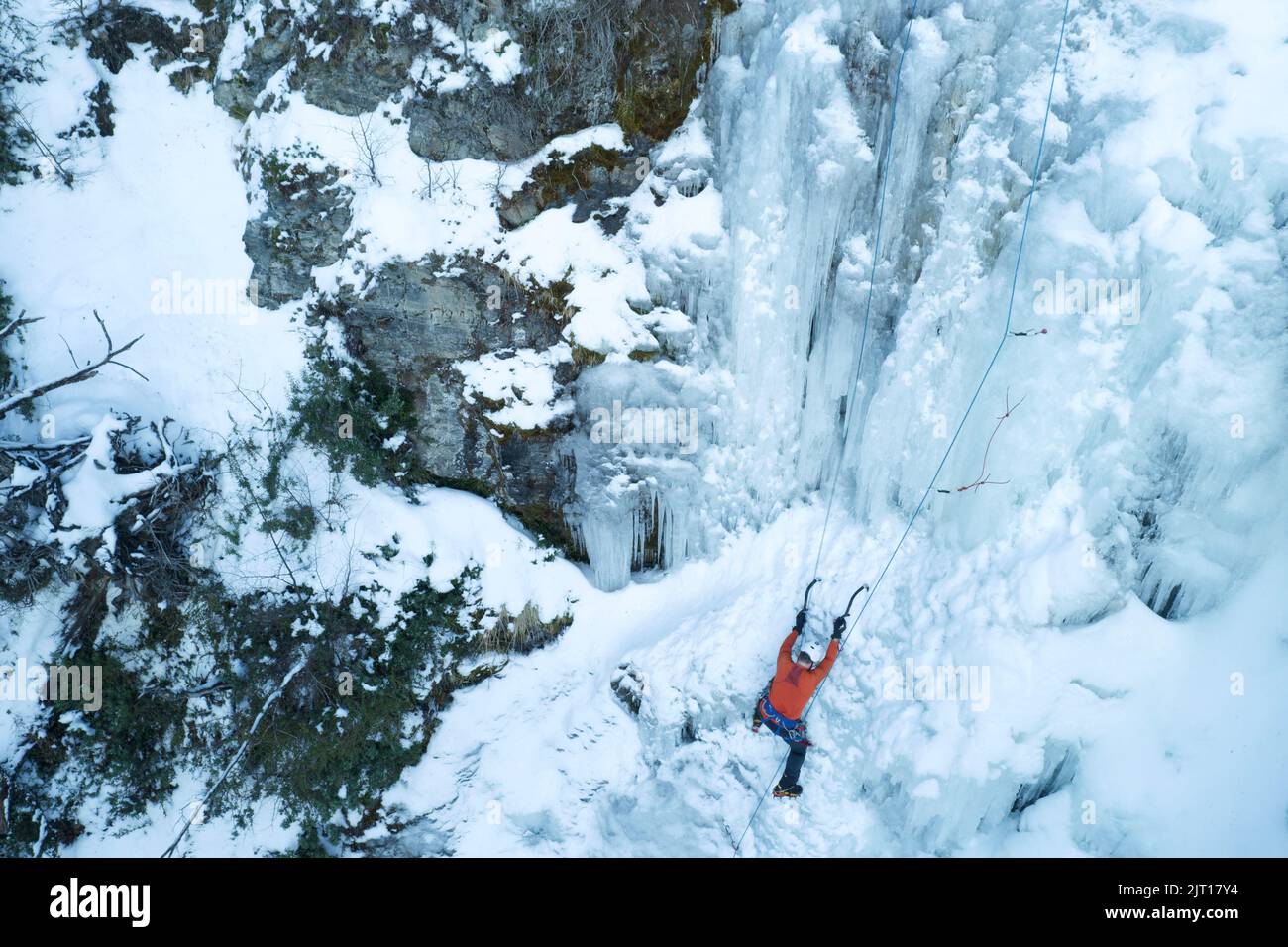 Unidentified personn ice climbing in a icefall in Ushuaia, Tierra del ...