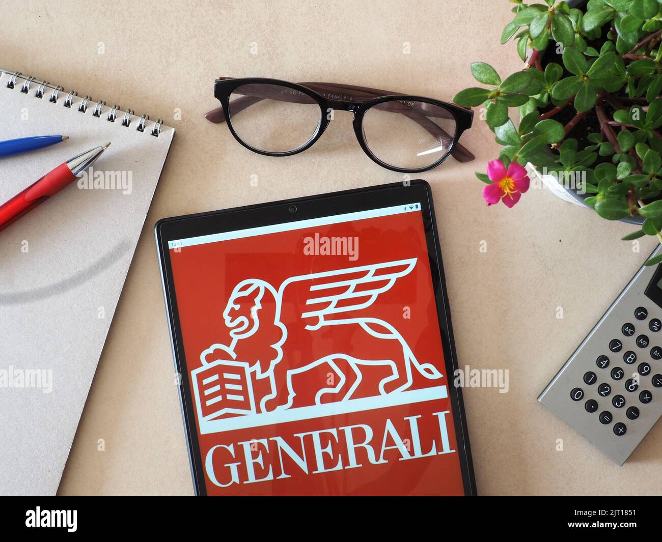 In this photo illustration, Generali Group logo seen displayed on a ...