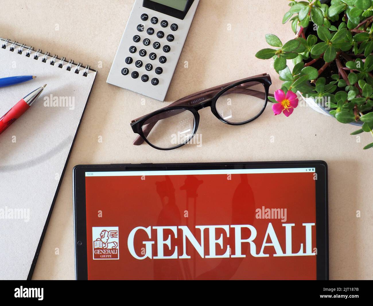 In this photo illustration, Generali Group logo seen displayed on a ...