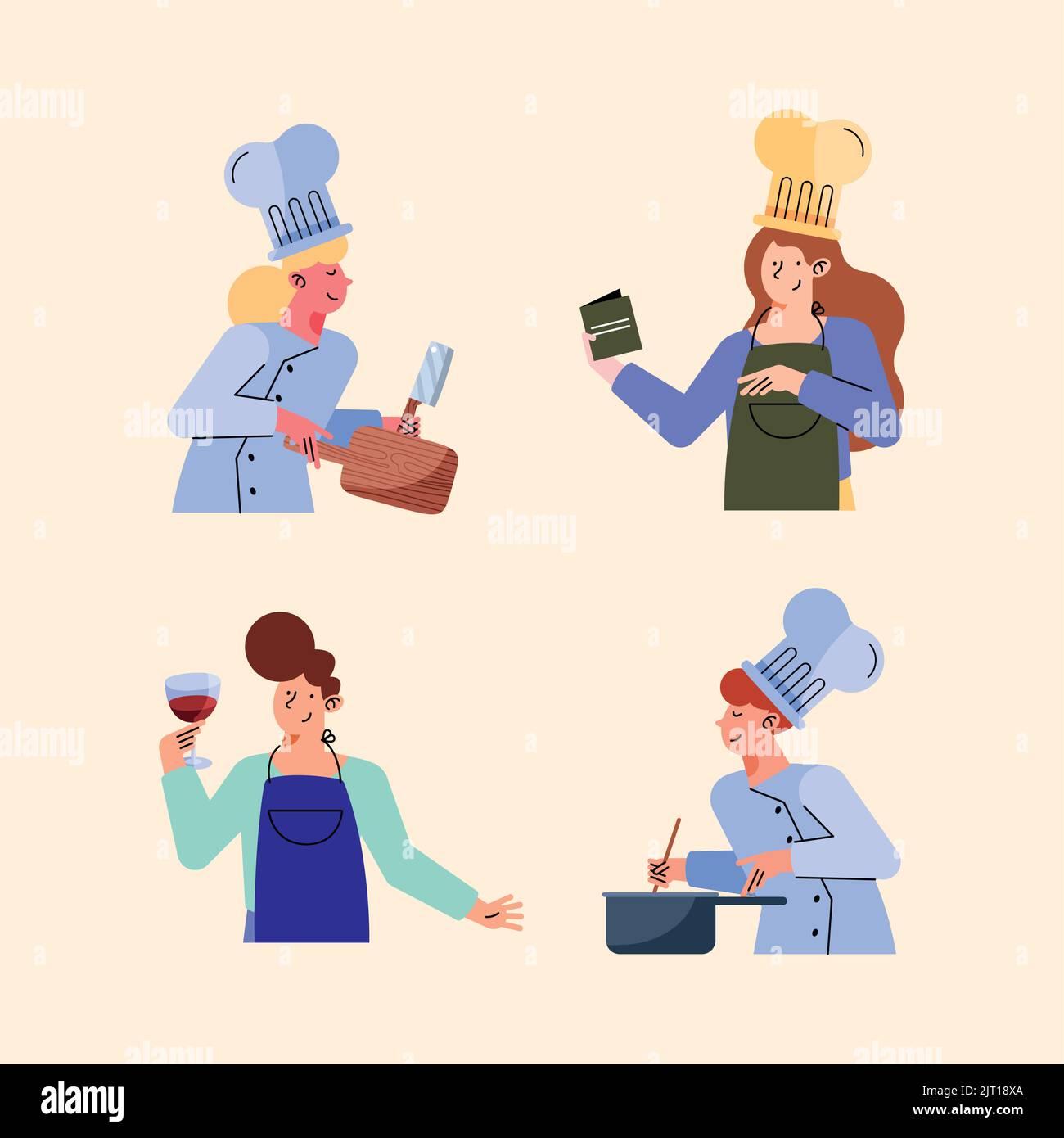 four persons cooking comic characters Stock Vector Image & Art - Alamy