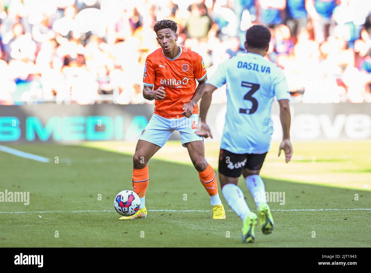 Jordan Lawrence-Gabriel #4 of Blackpool in action during the game in ...