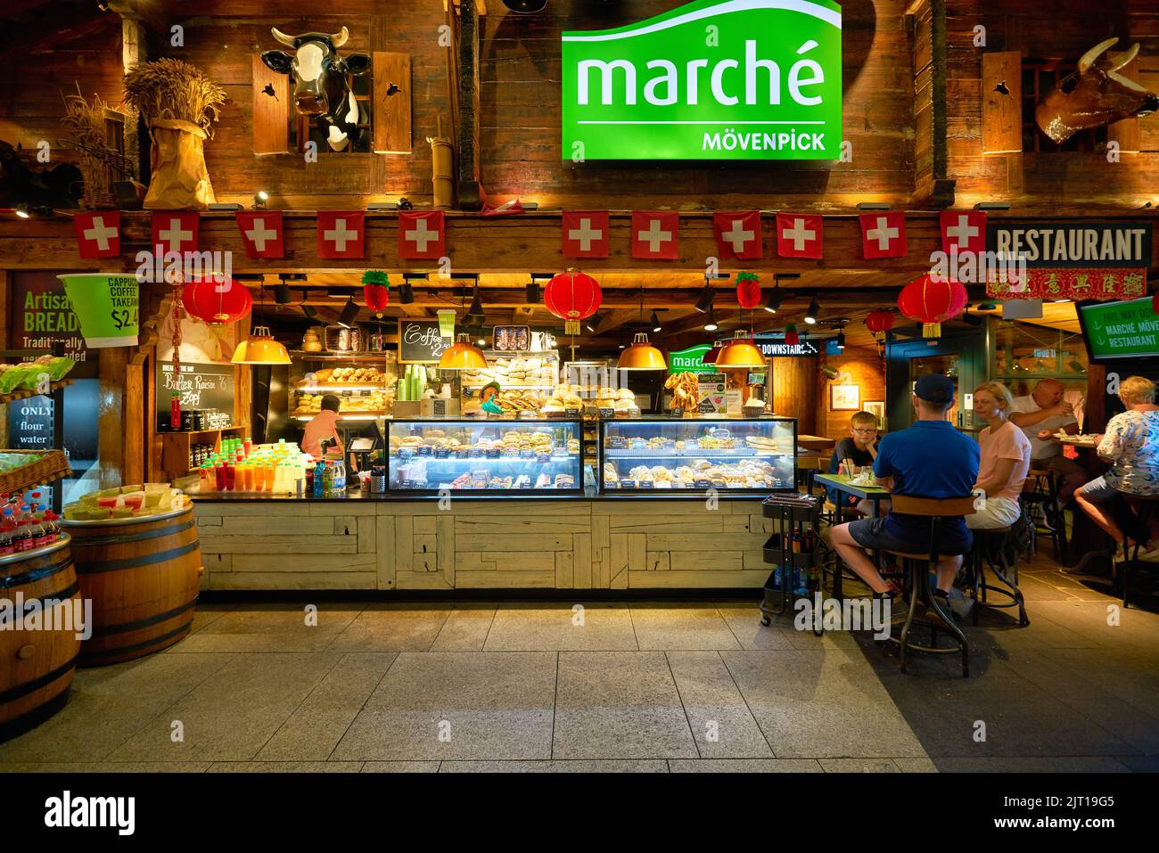 SINGAPORE - CIRCA JANUARY, 2020: food on display at Marche restaurants ...
