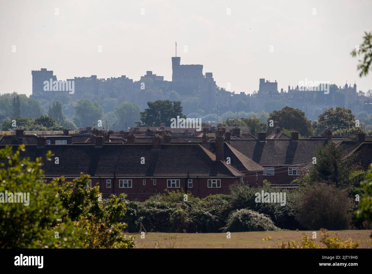 Dorney, Buckinghamshire, UK. Views of Windsor Castle across Dorney ...