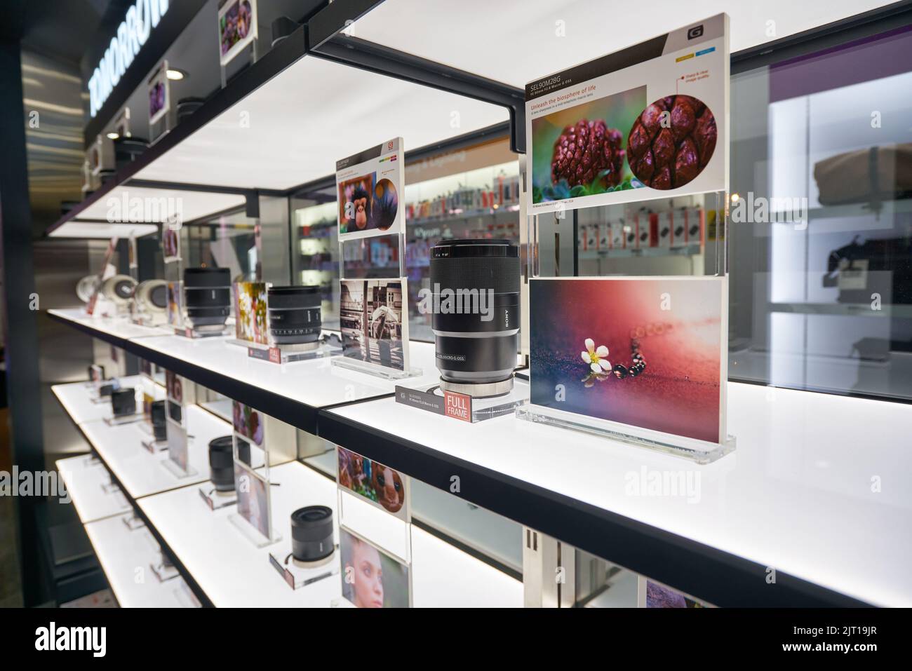 SINGAPORE - CIRCA JANUARY, 2020: lens on display at Sony Store in ...