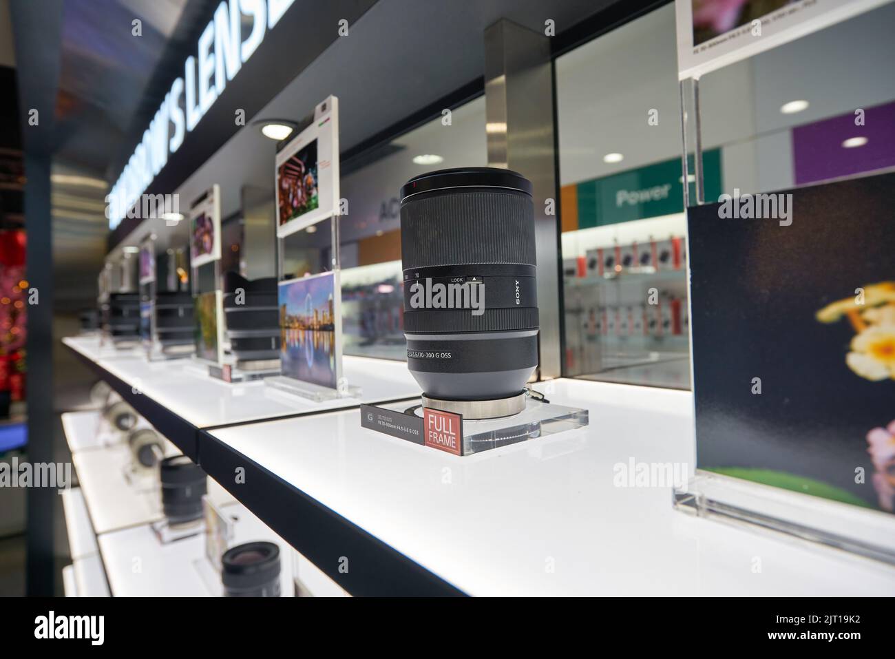SINGAPORE - CIRCA JANUARY, 2020: lens on display at Sony Store in ...