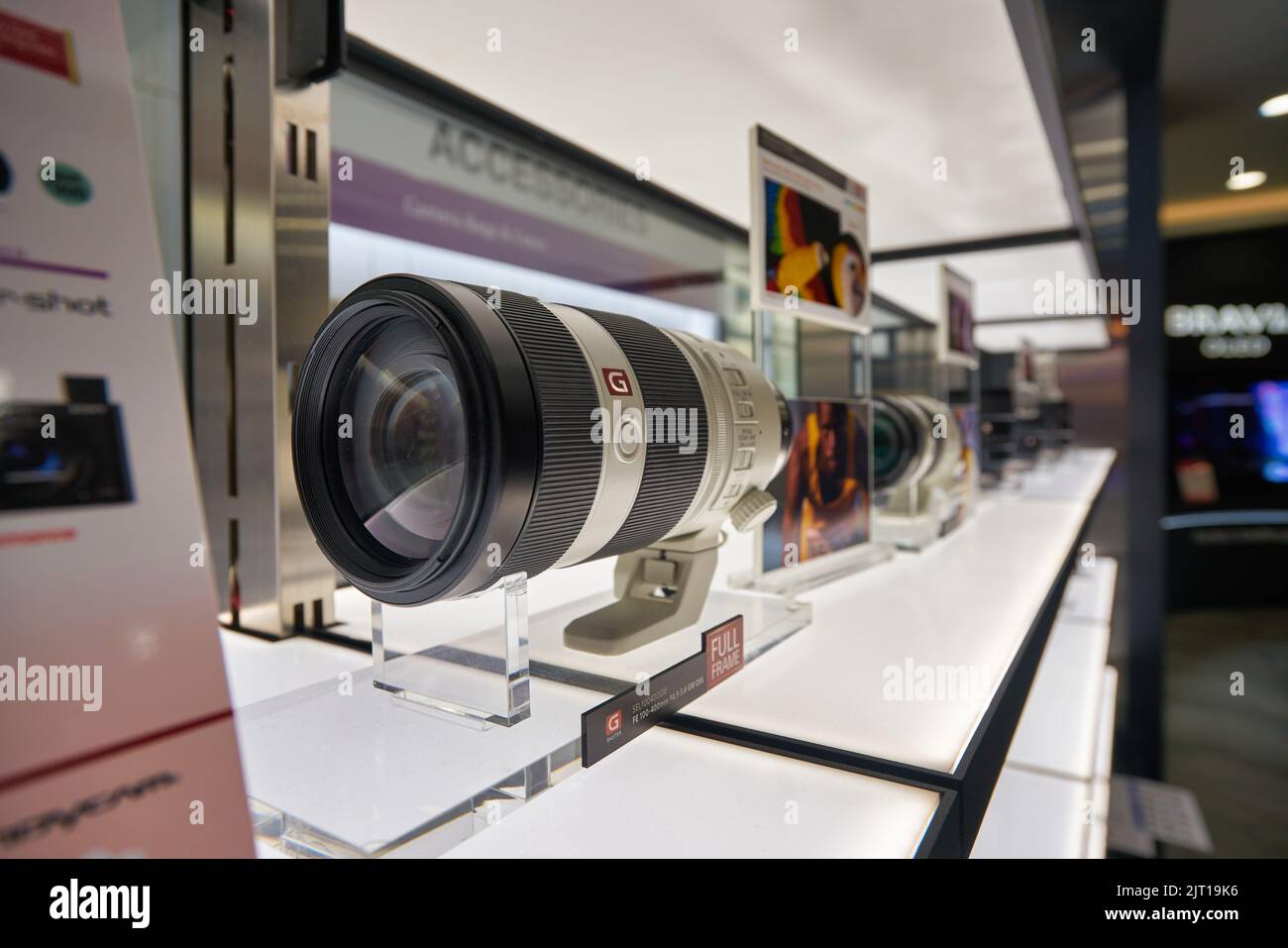 SINGAPORE - CIRCA JANUARY, 2020: lens on display at Sony Store in ...