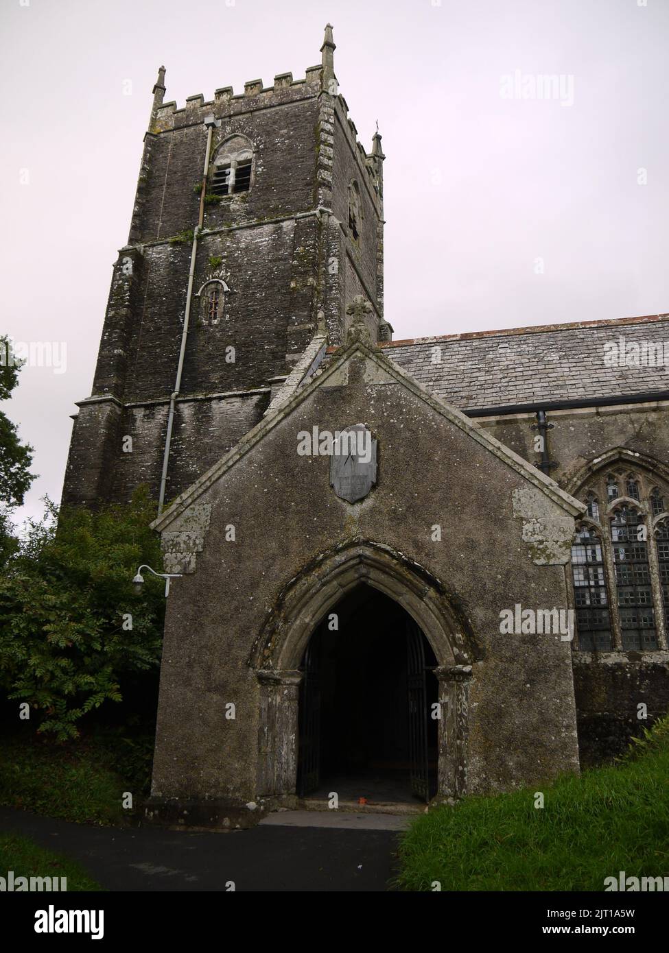Porch & tower of Landulph Church (parish church of St Leonard & St ...