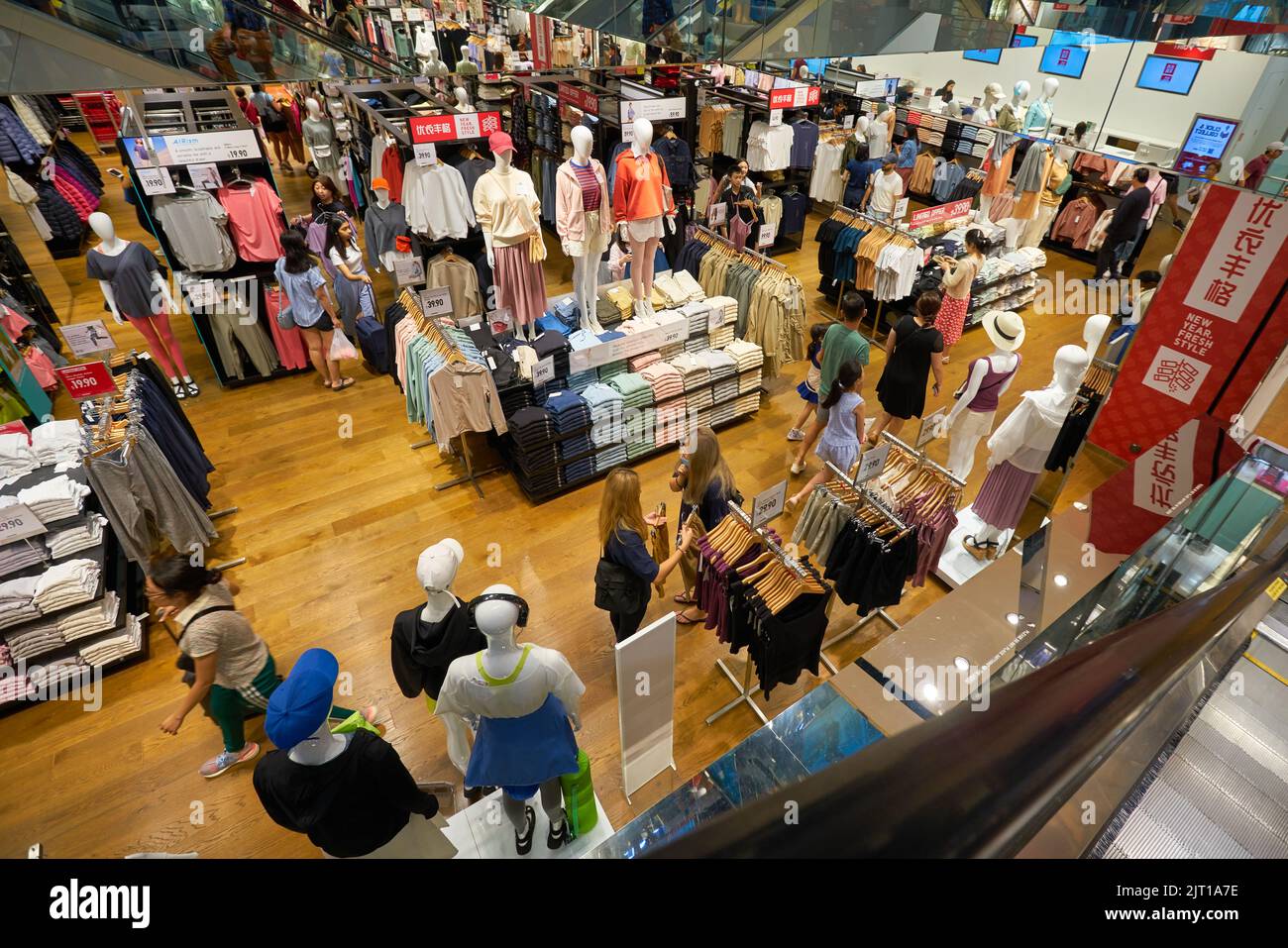SINGAPORE - CIRCA JANUARY, 2020: interior shot of UNIQLO Orchard Central, Global Flagship Store ...
