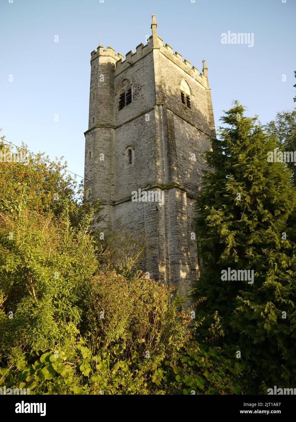 Vertical shot of Landulph Church tower (parish church of St Leonard ...