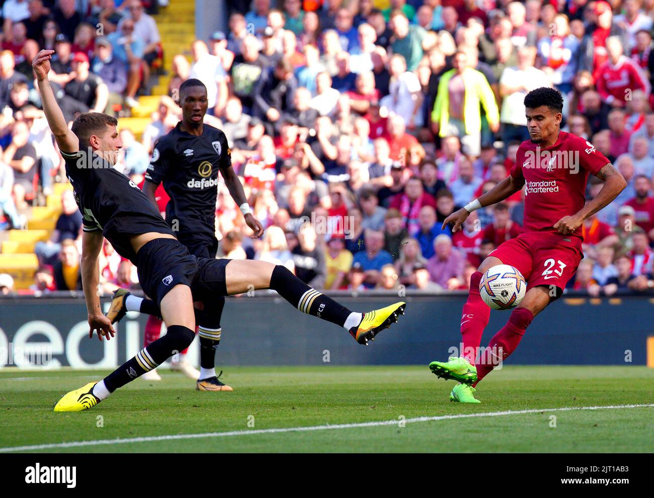 Bournemouth's Chris Mepham (left) scores an own goal during the Premier ...